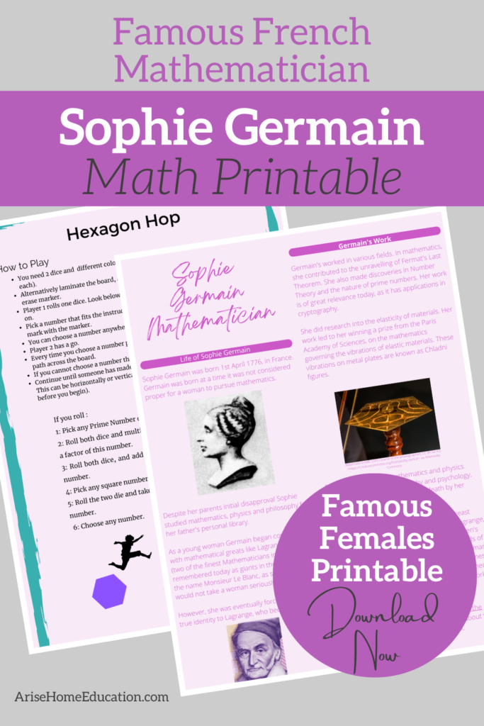 Sophie Germaine Math Printable - Arise Home Education